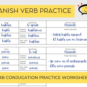 Spanish Verb Practice Landscape Horizontal Verb Study and Practice Pack ...