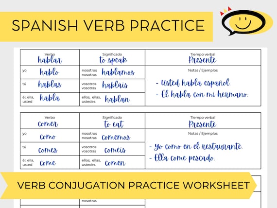 Spanish Verb Practice Study and Practice Pack Conjugation - Etsy