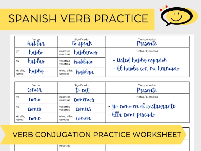 Spanish Verb Practice | Study and Practice Pack | Conjugation Tables ...