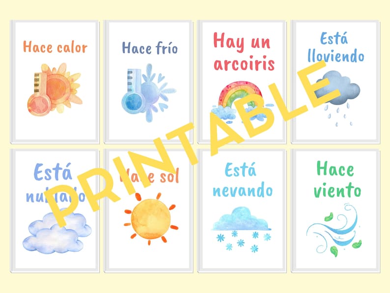 Weather Spanish Vocabulary Printable Posters, Weather in Spanish ...