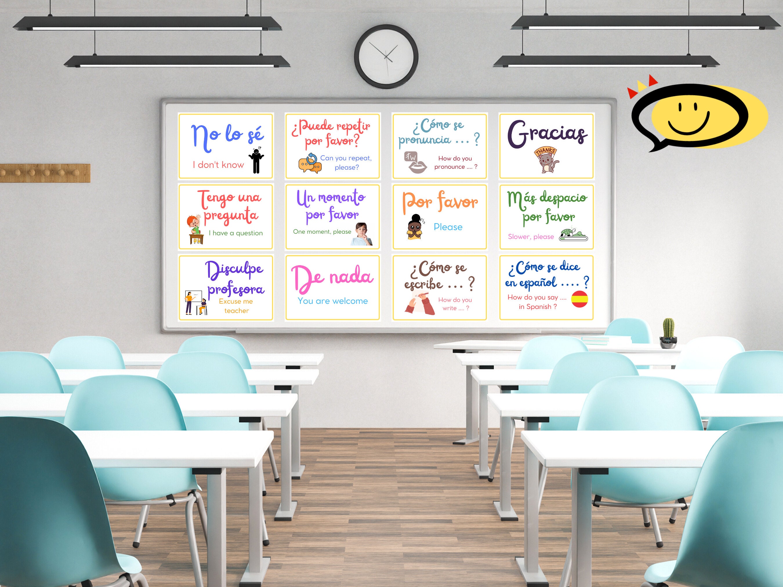 Spanish Classroom Phrases Printable Poster Set, Spanish Classroom Decor ...