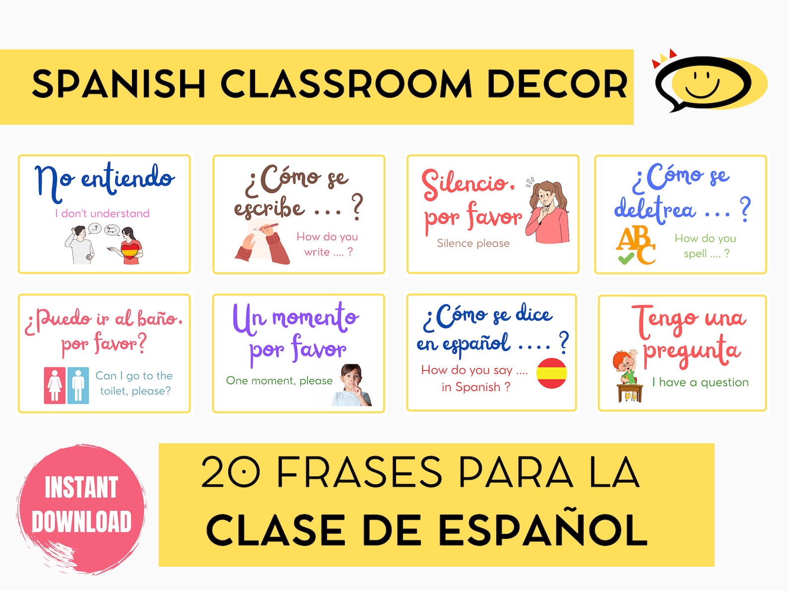 Spanish Classroom Phrases Printable Poster Set, Spanish Classroom Decor ...