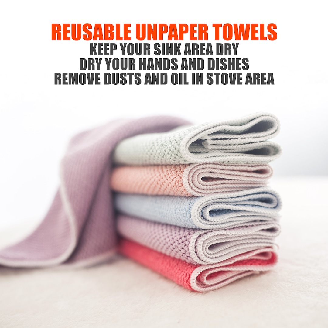 5 Reusable Microfiber Unpaper Towels | Multipurpose Cleaning Cloths - Etsy