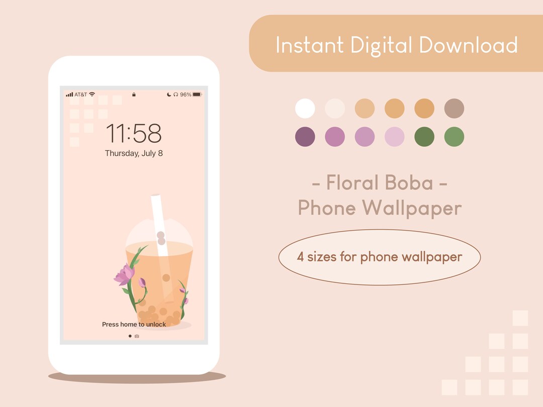 Boba Digital Download Phone Wallpaper, Minimal Phone Wallpaper, Digital ...