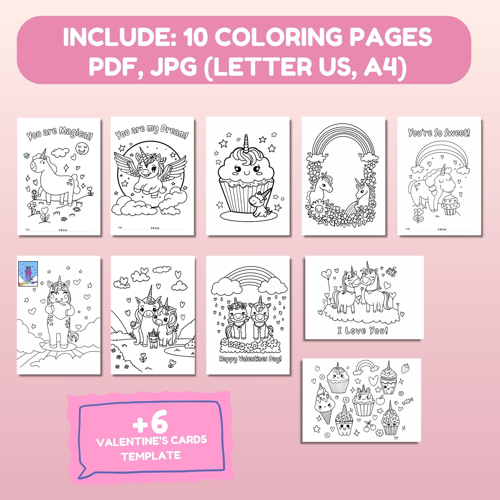 Unicorn Valentine's Day Coloring Pages for Toddlers (PDF) - Etsy
