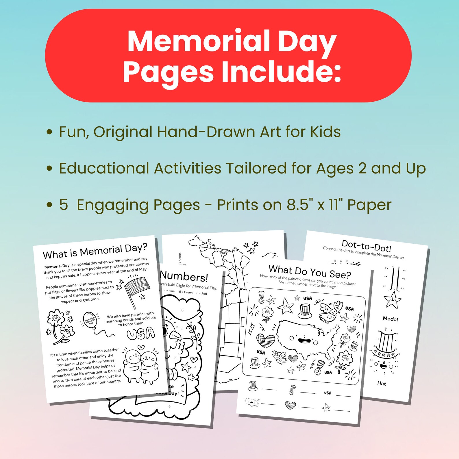 Memorial Day Toddler Printables for Learning and Coloring Fun - Etsy