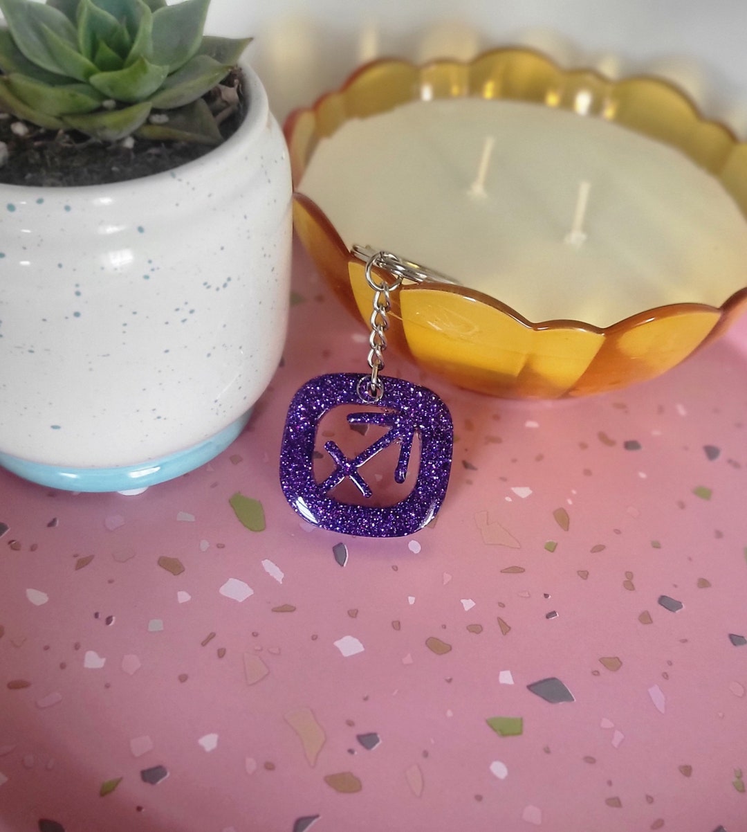 Sagittarius Horoscope Keychain Purple Glitter Resin Zodiac Sign ...