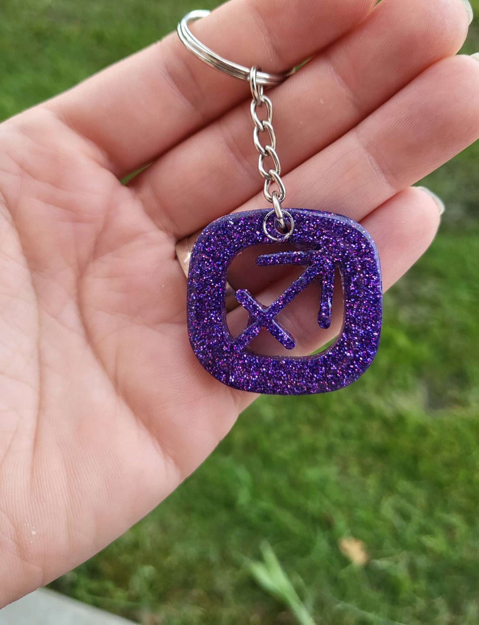 Sagittarius Horoscope Keychain Purple Glitter Resin Zodiac Sign ...