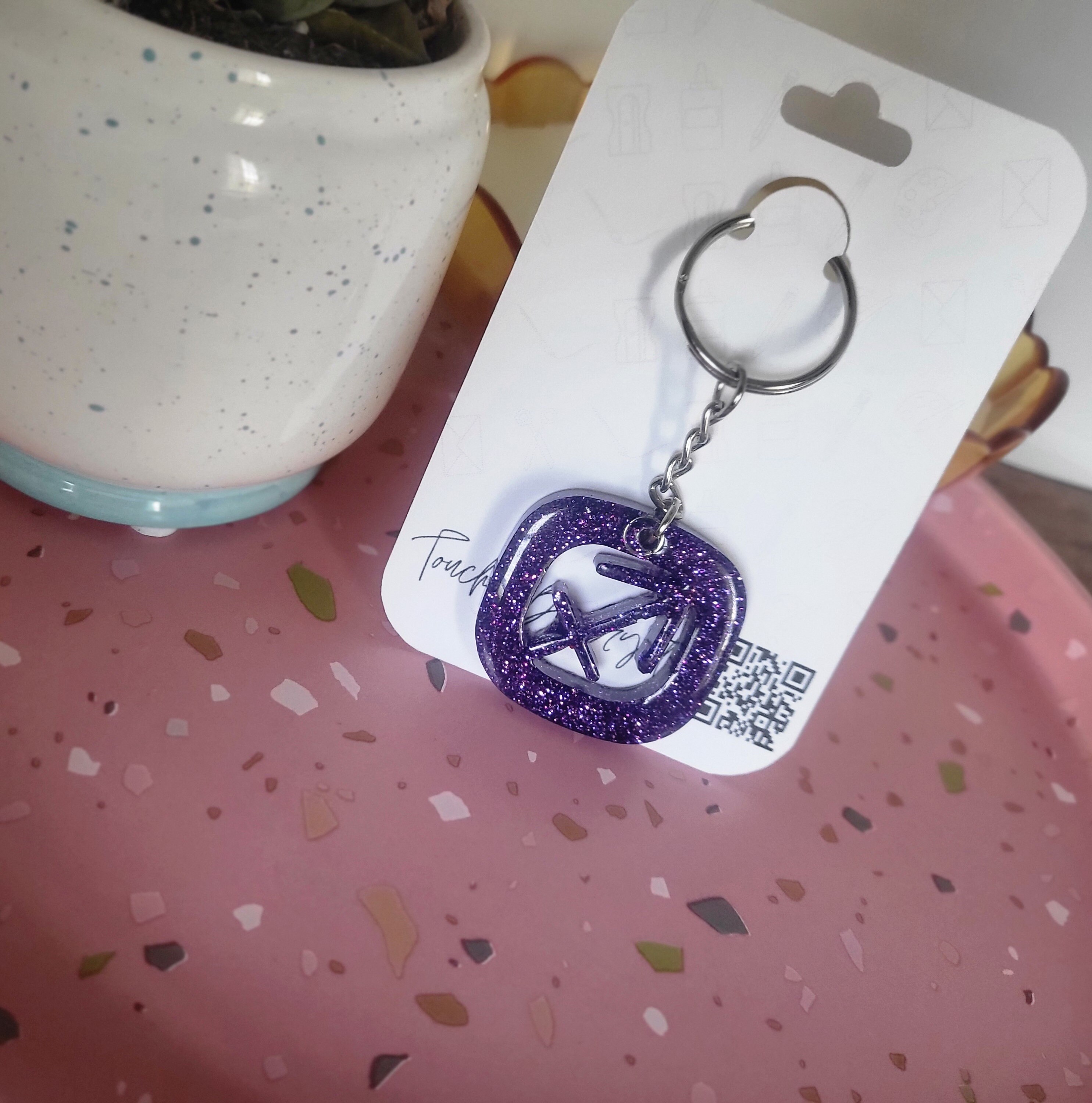 Sagittarius Horoscope Keychain Purple Glitter Resin Zodiac Sign ...