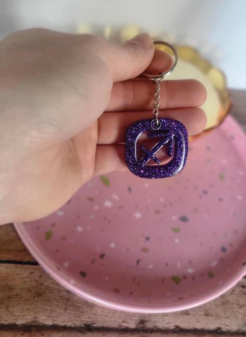 Sagittarius Horoscope Keychain Purple Glitter Resin Zodiac Sign ...