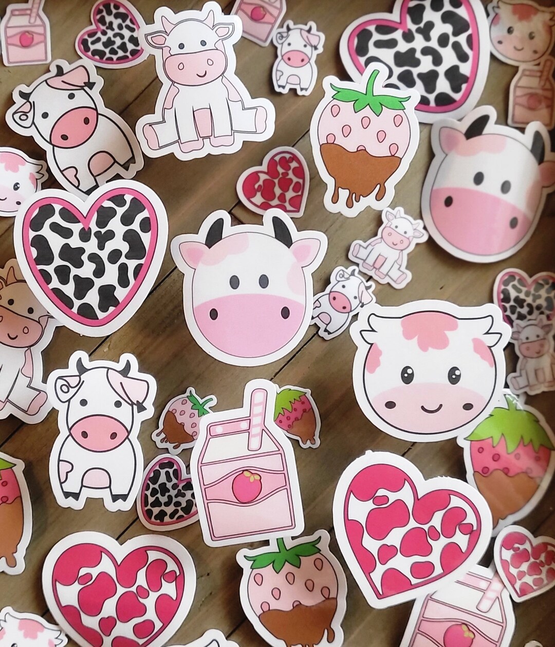 Strawberry Cow Sticker Pack 8 Small Strawberry Cow Theme Die Cut Vinyl ...