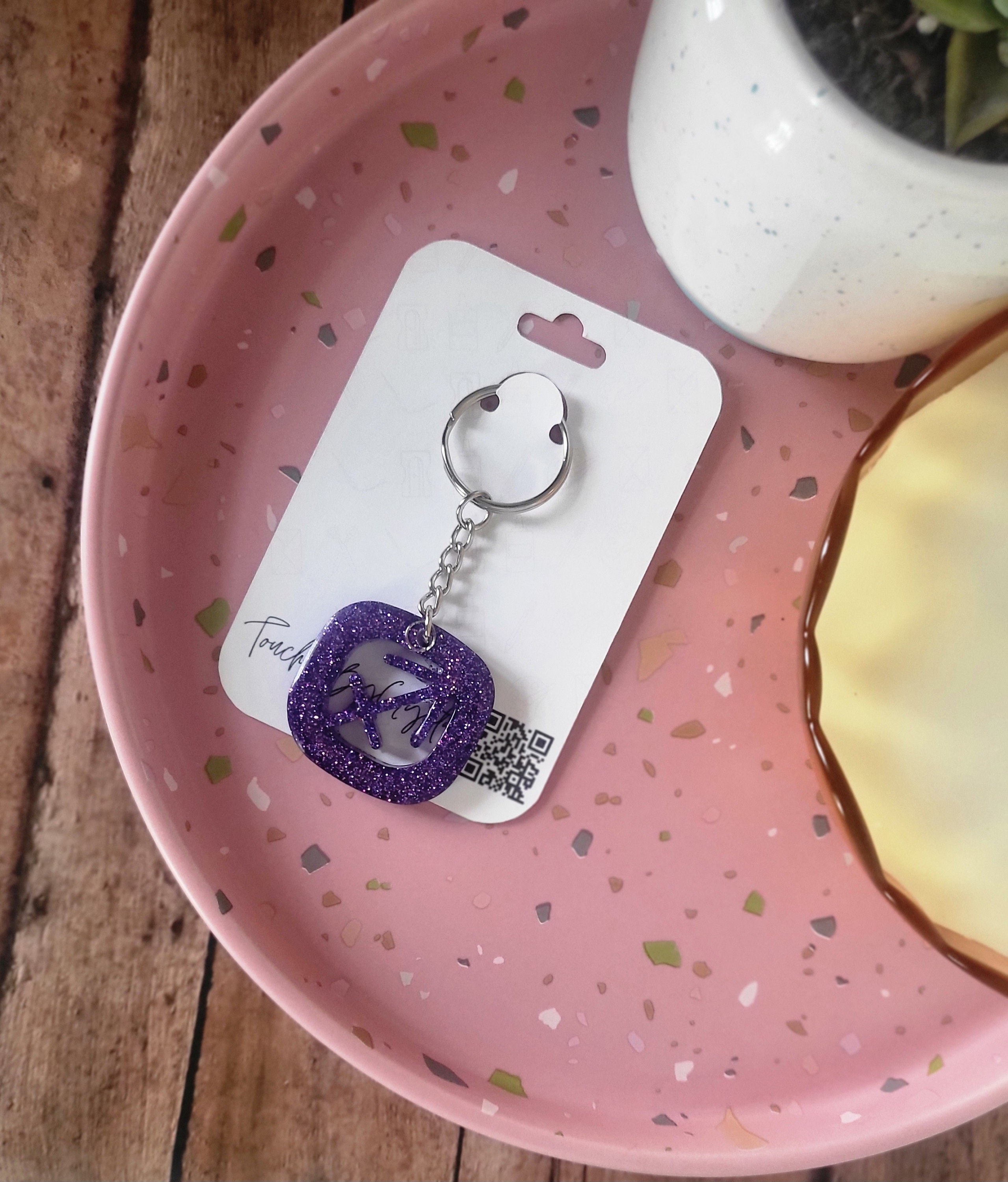 Sagittarius Horoscope Keychain Purple Glitter Resin Zodiac Sign ...