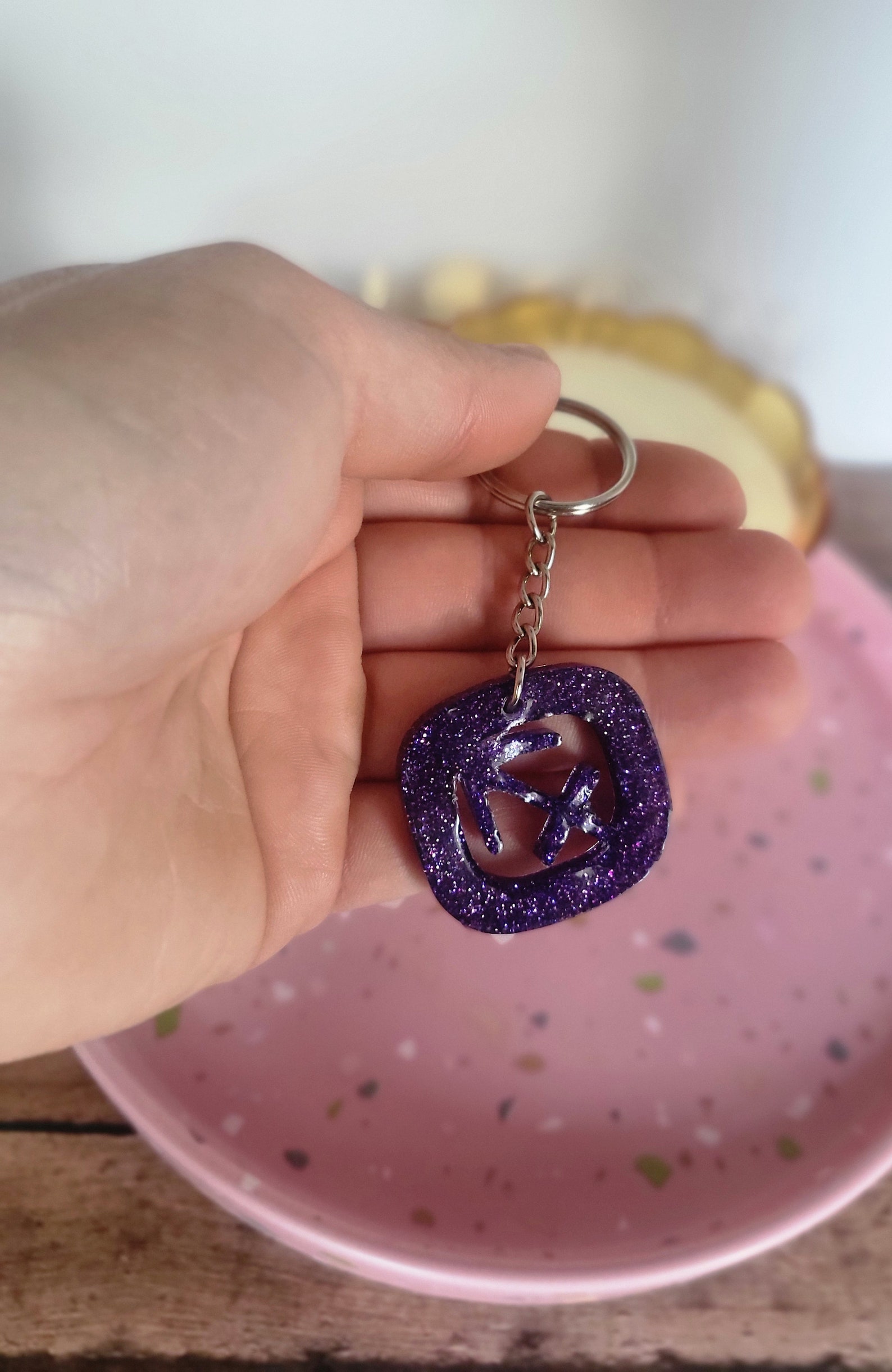Sagittarius Horoscope Keychain Purple Glitter Resin Zodiac Sign ...