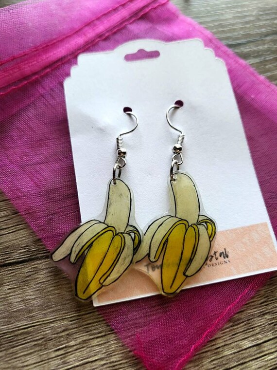Banana Shrinky Dink Dangle Earrings Handmade Fruit Earrings Etsy