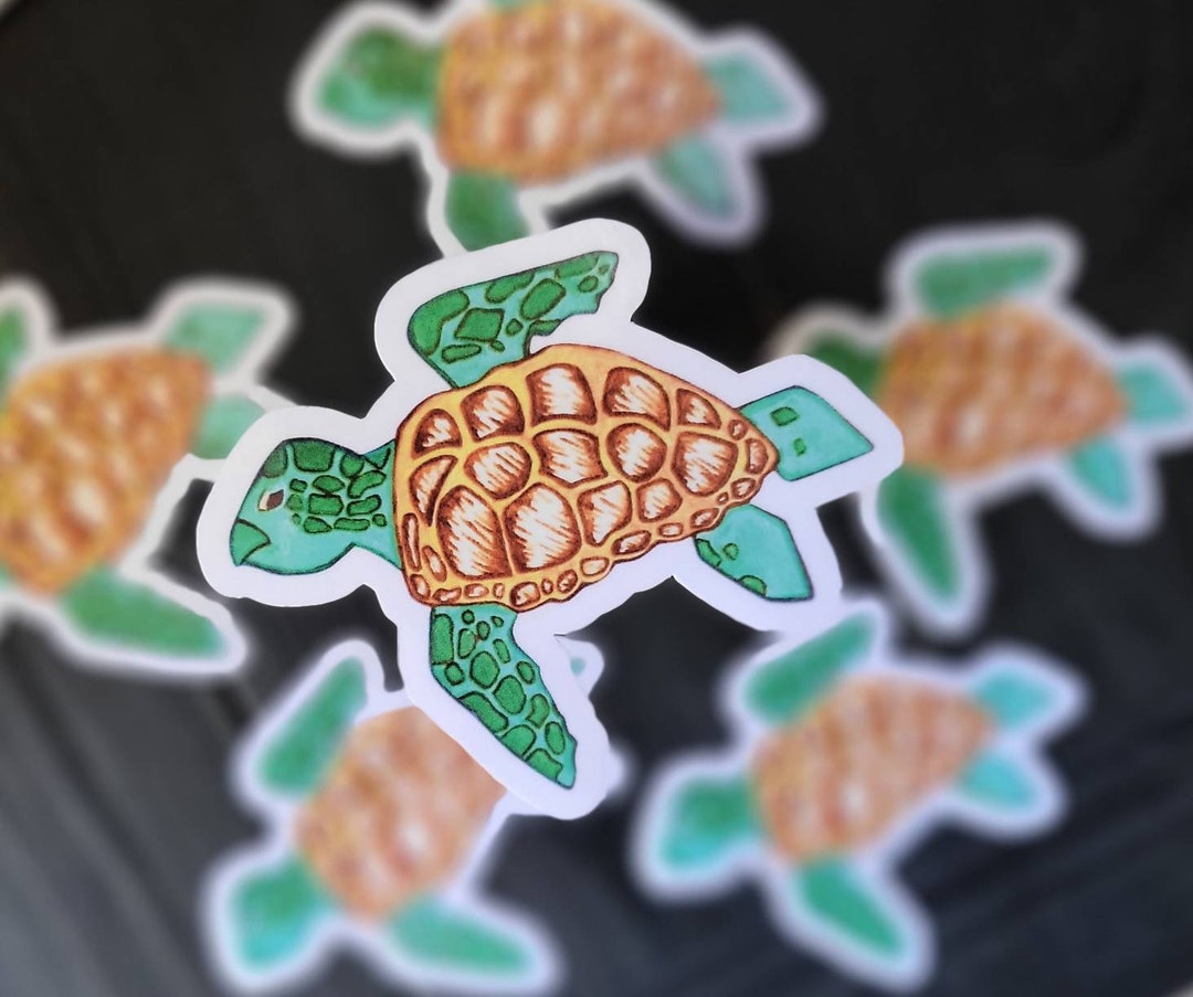 Sea Turtle Sticker Handmade Art Decal Ocean Animal Sticker - Etsy