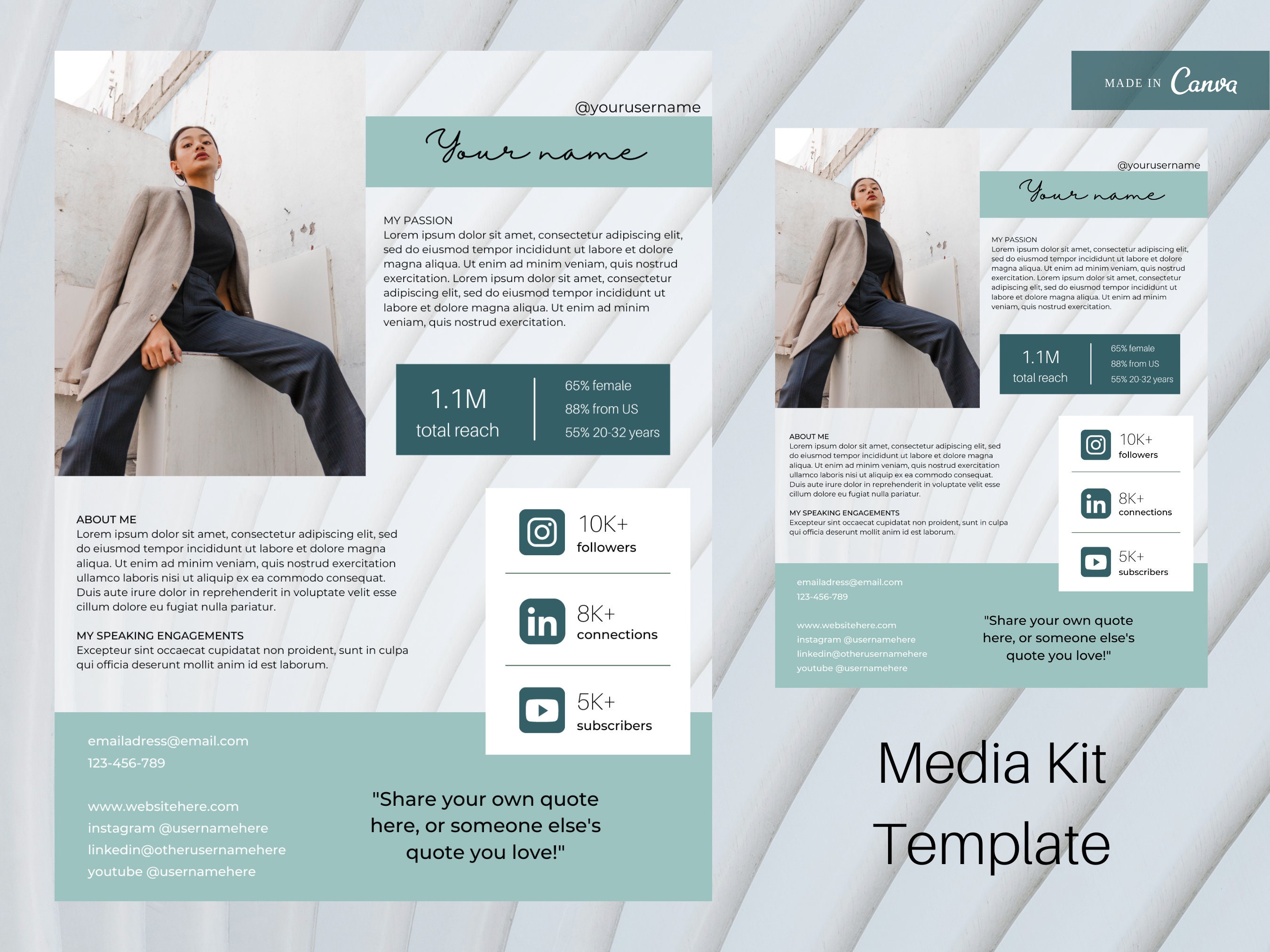1 Page Media Kit Influencer Media Kit Media Kit Speaker Media Kit Coach ...