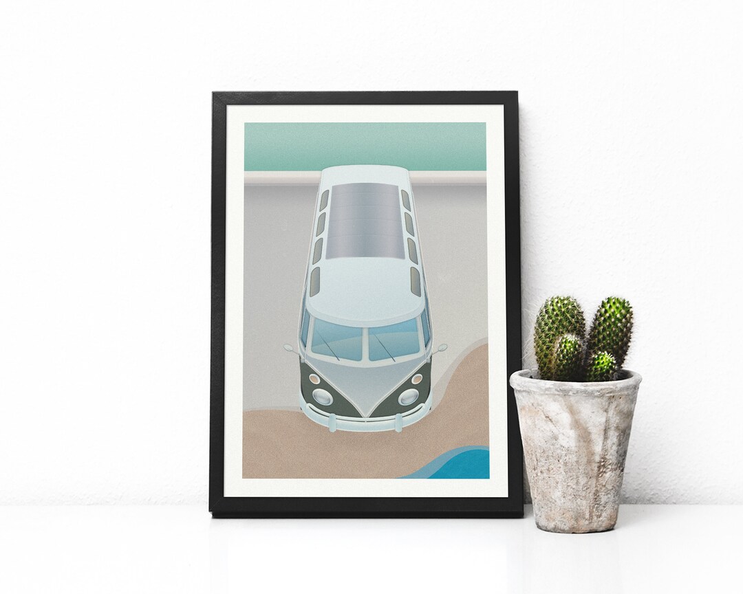 VW Bus Wall Art Print, Surf Print, VW Van, Mid Century Ocean Art, Surf ...