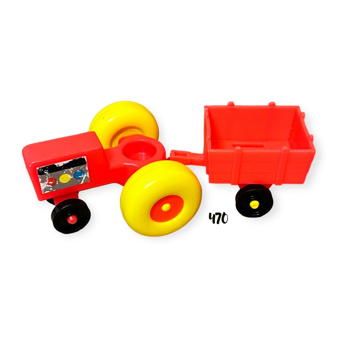 Fisher Price Little People Red Tractor and Cart Set Wagon Trailer Truck ...