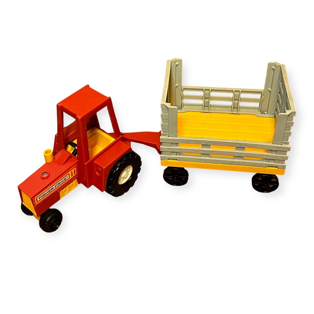 Vintage Fisher Price Little People Red Farm Tractor With Flatbed ...