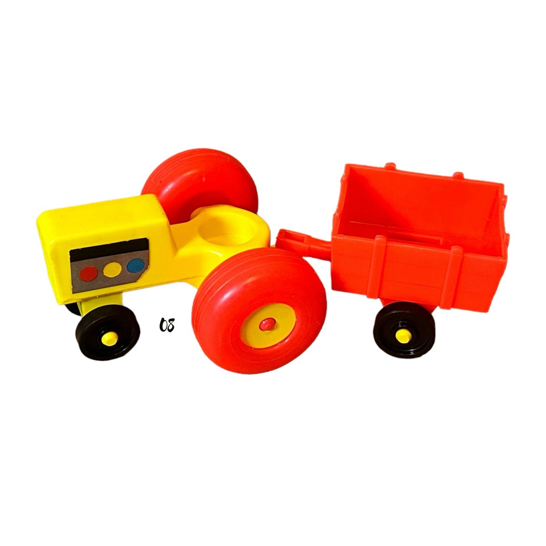 Fisher Price Little People Red Tractor and Cart Set Wagon Trailer Truck ...
