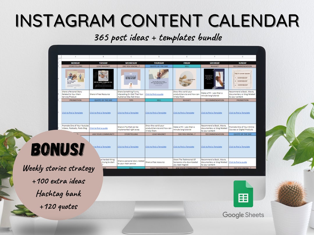 365 Days of Instagram Content Calendar With Engagement Templates ...
