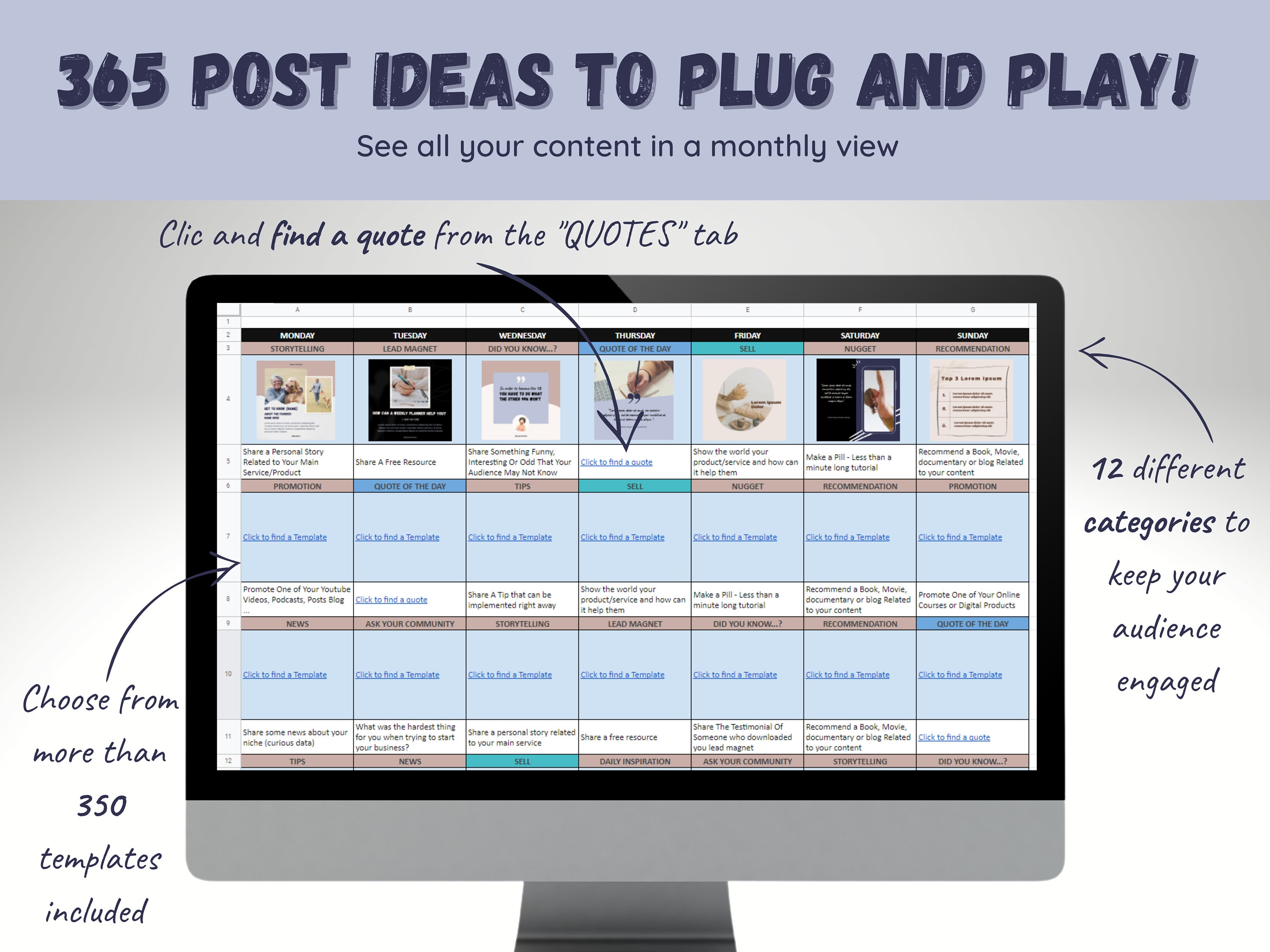 365 Days of Instagram Content Calendar With Engagement Templates ...