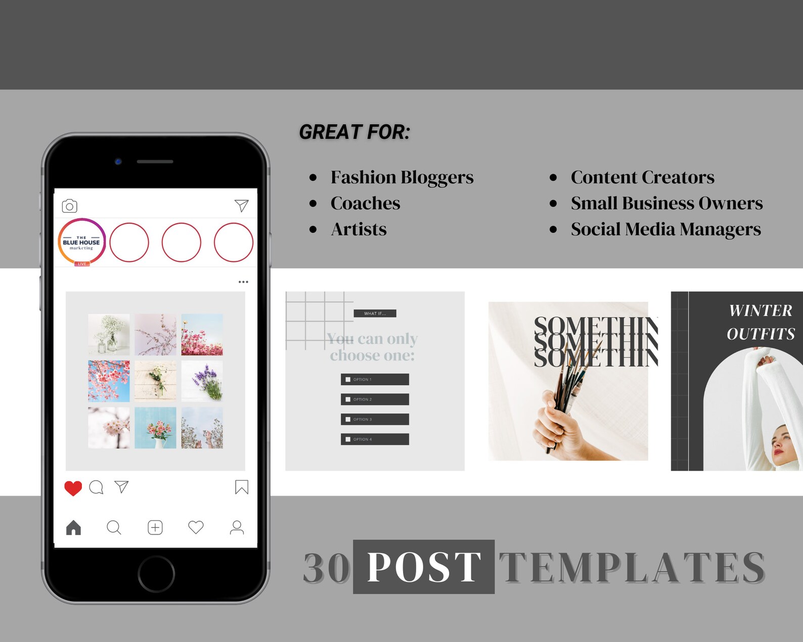 60 Minimalist Instagram Post, Beautiful Grey Social Media Templates ...