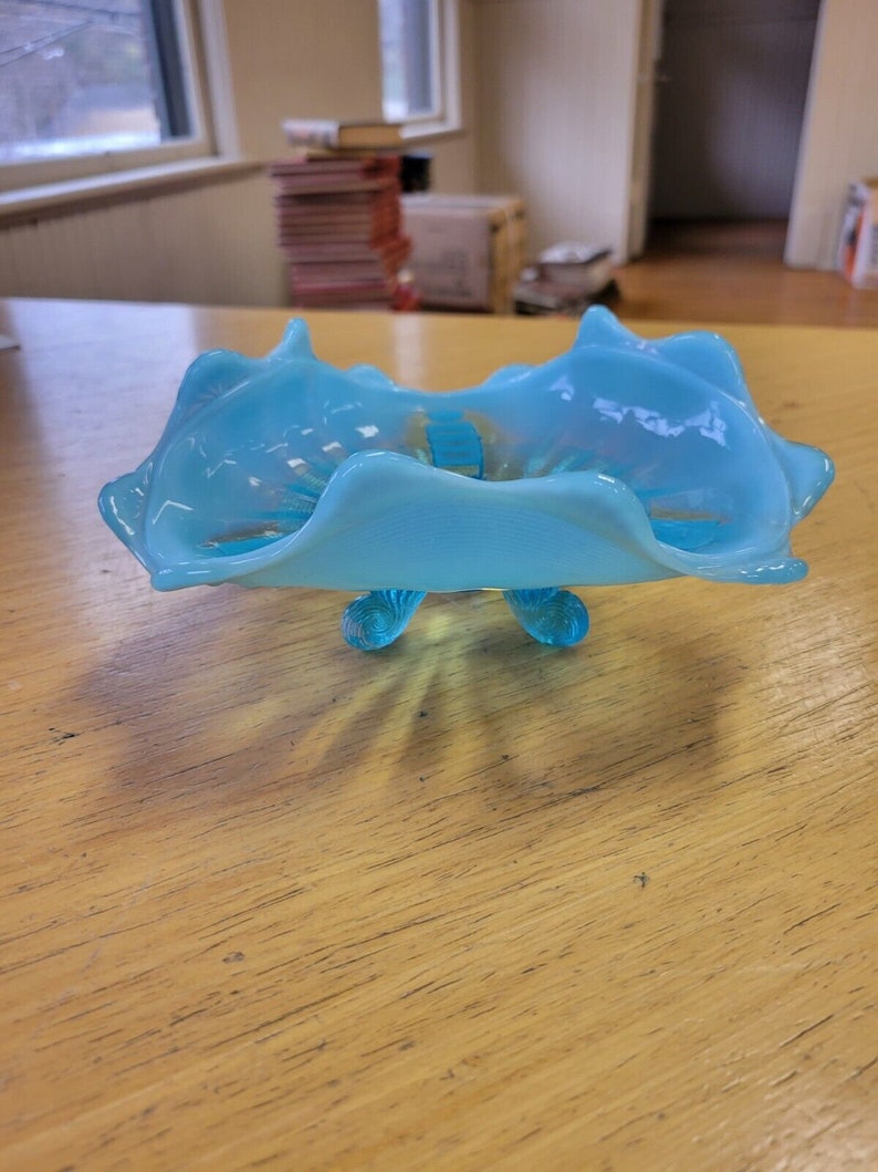 Antique Northwood Glass Klondike Pattern Opalescent Blue Footed Bowl - Etsy