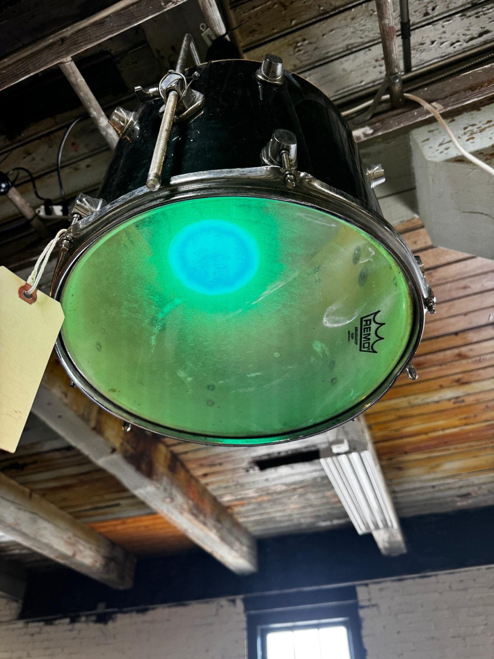 Upcycled Drum Hanging Light – Black Percussion Fixture W/ Smart Bulb ...