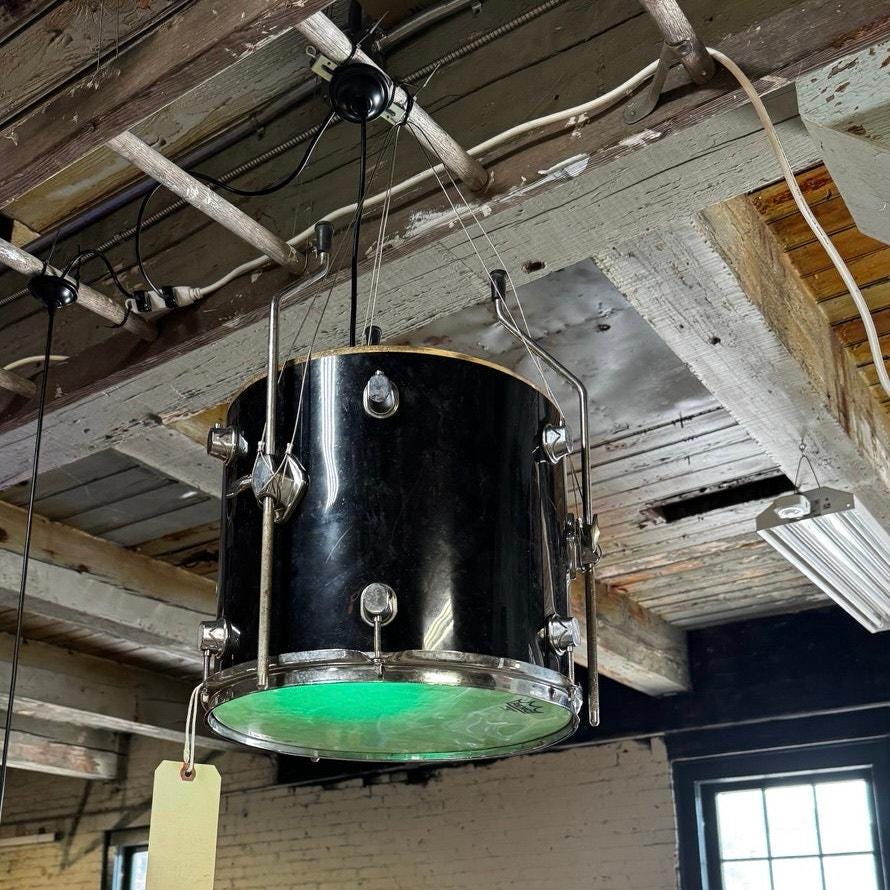 Upcycled Drum Hanging Light – Black Percussion Fixture W/ Smart Bulb ...