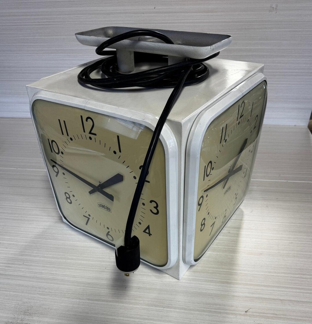 Rare Vintage 4-sided Cubed Wall Clock – 4x 12" Hardwired Clocks + Extra ...