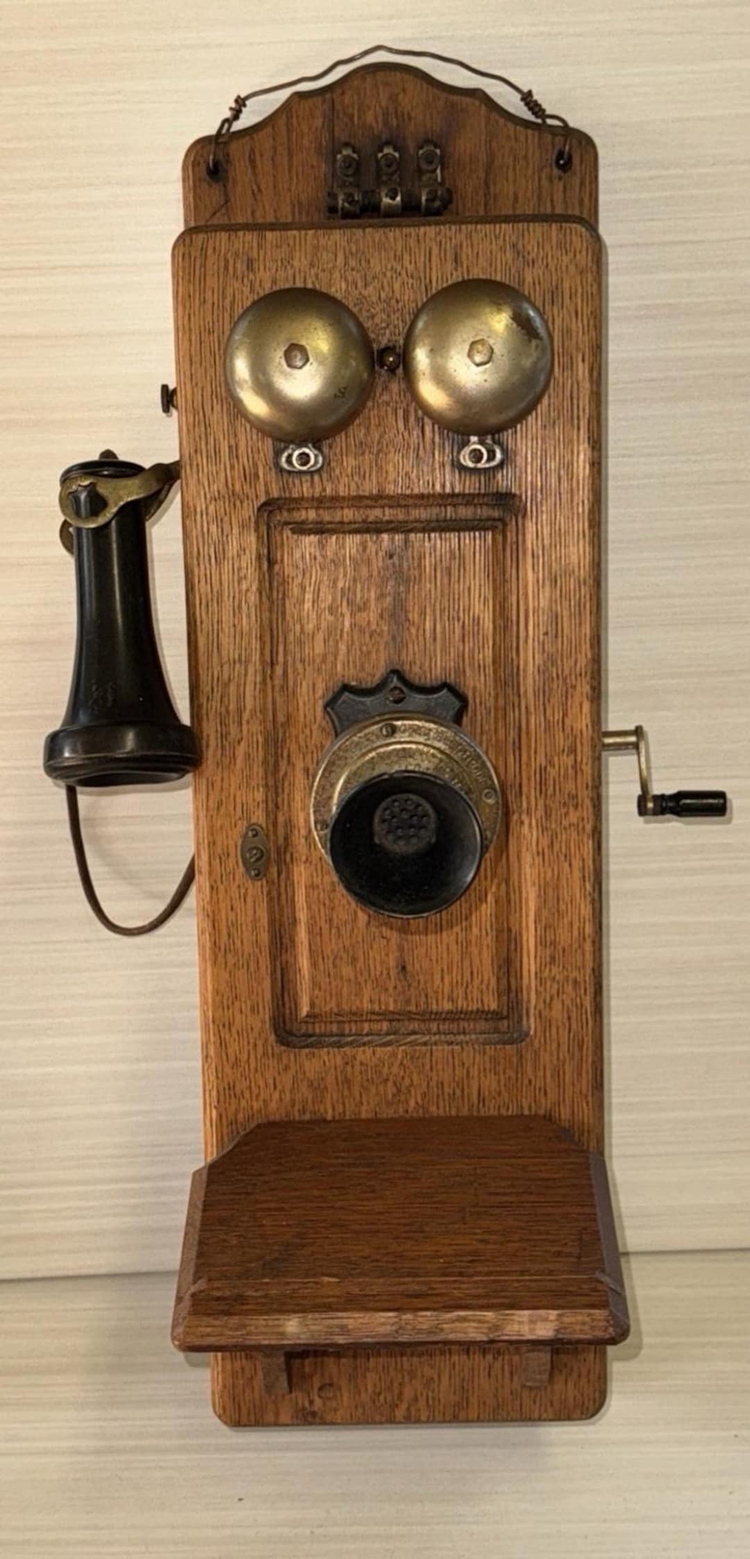 Antique 1906 Oak American Electric Wall Telephone 5 Magnet Crank Works ...