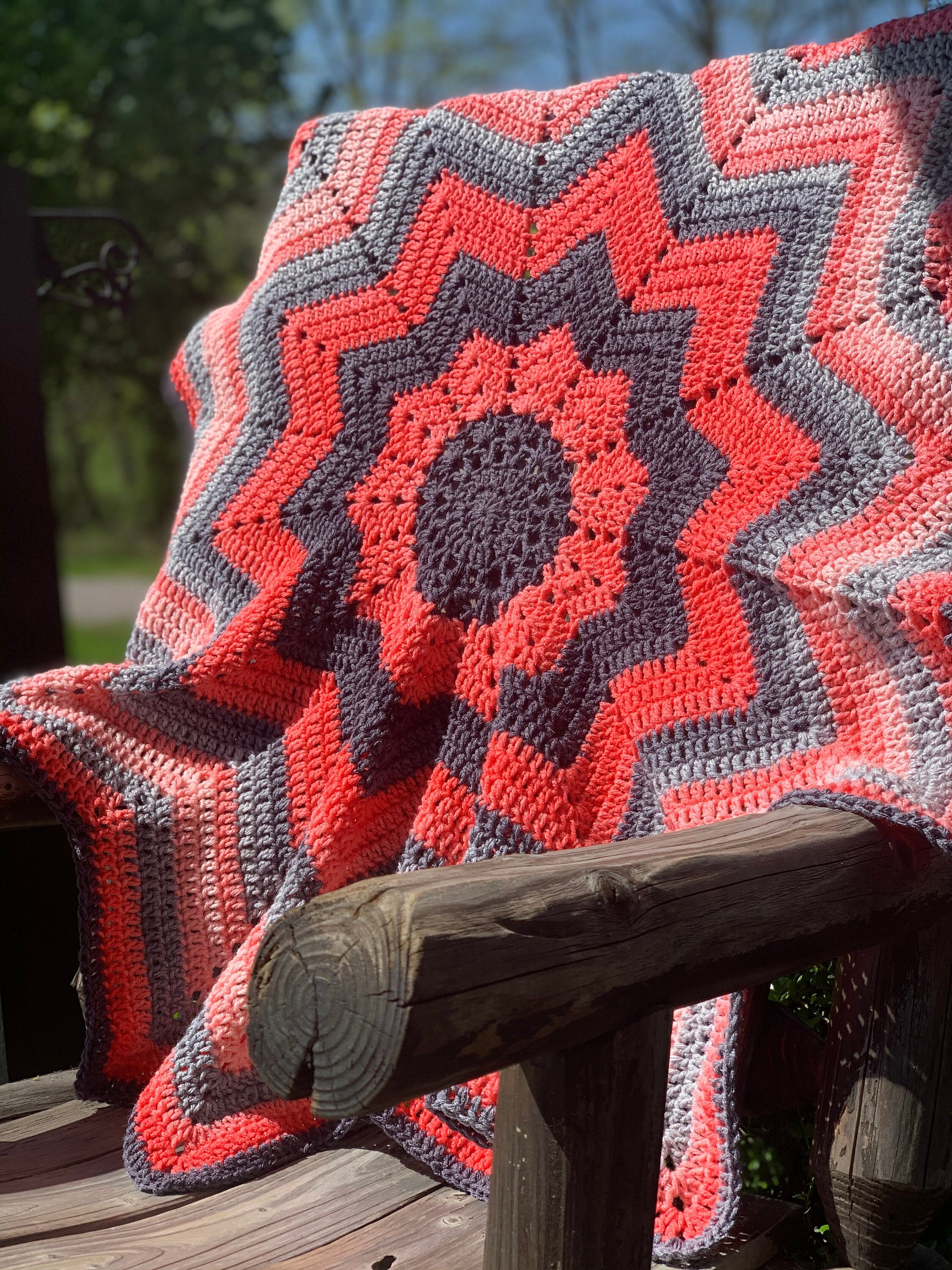 12 Point Star Crochet Baby or Lap Blanket Gray Salmon Ombré | Etsy