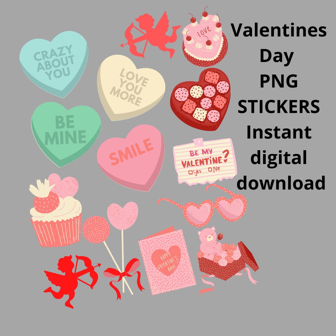 Valentines Day Stickers, Instant Download, Digital Download Stickers ...