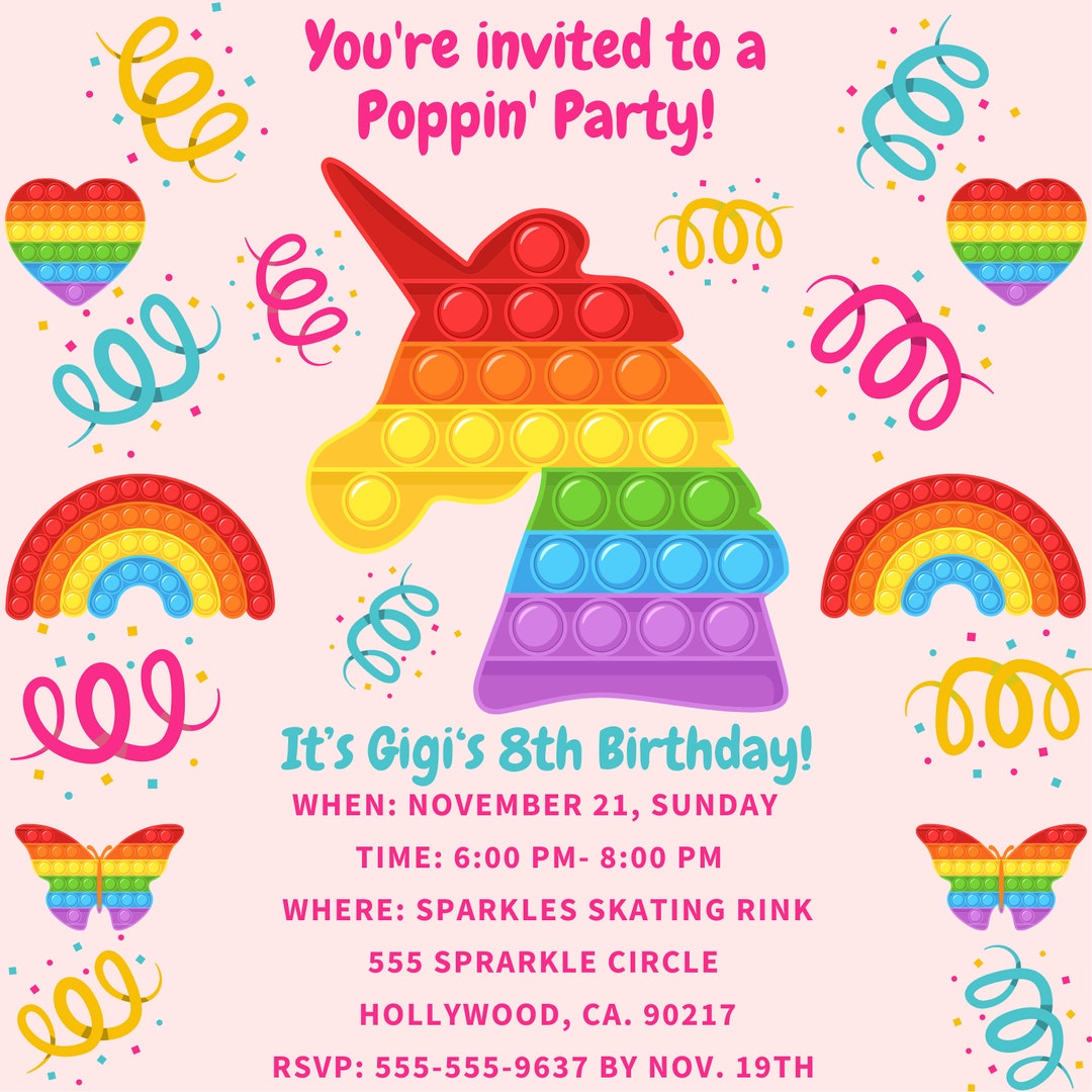Customized Pop It Party Invitations Digital Printable Pop It ...
