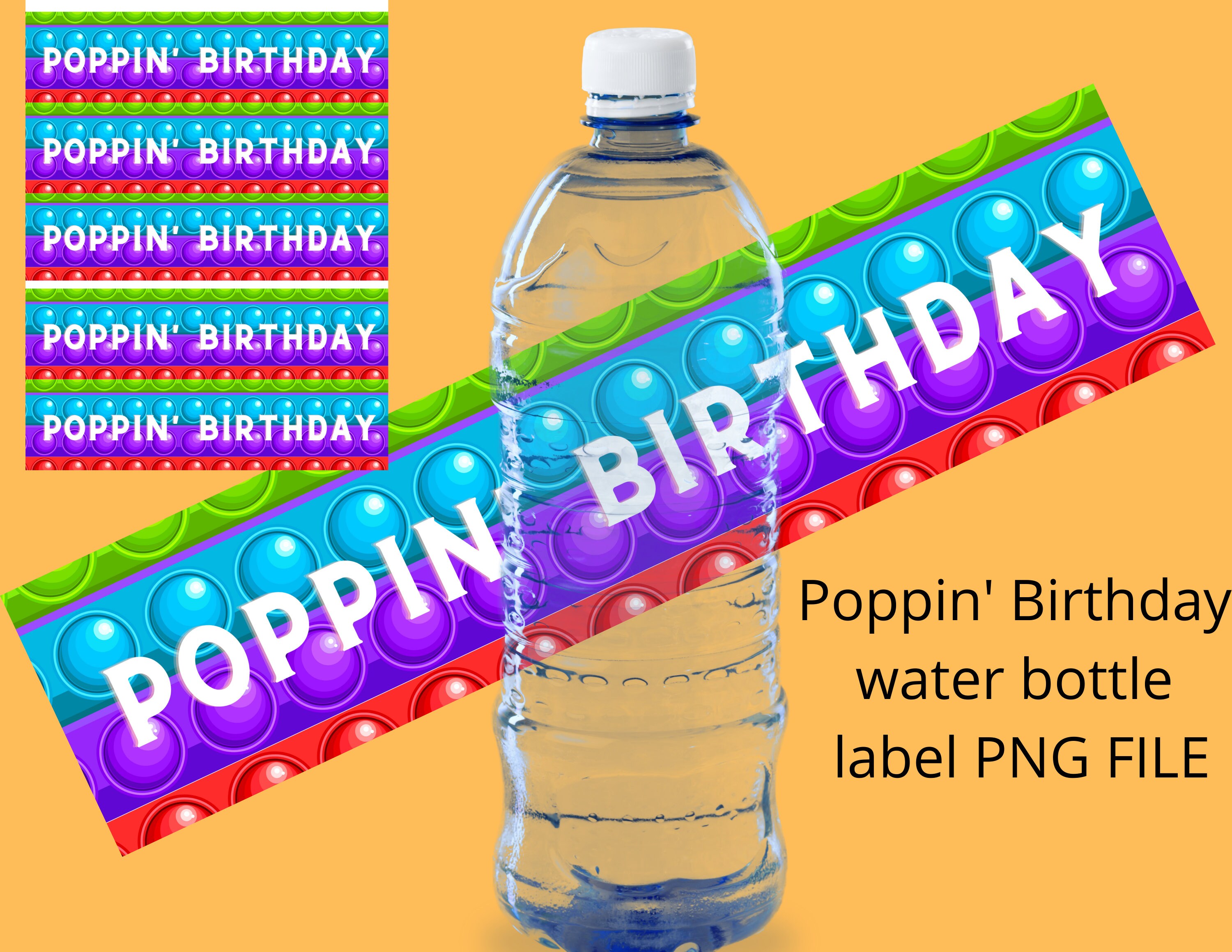 Pop It Water Bottle Labels Digital Labels Pop It Birthday Labels Poppin ...