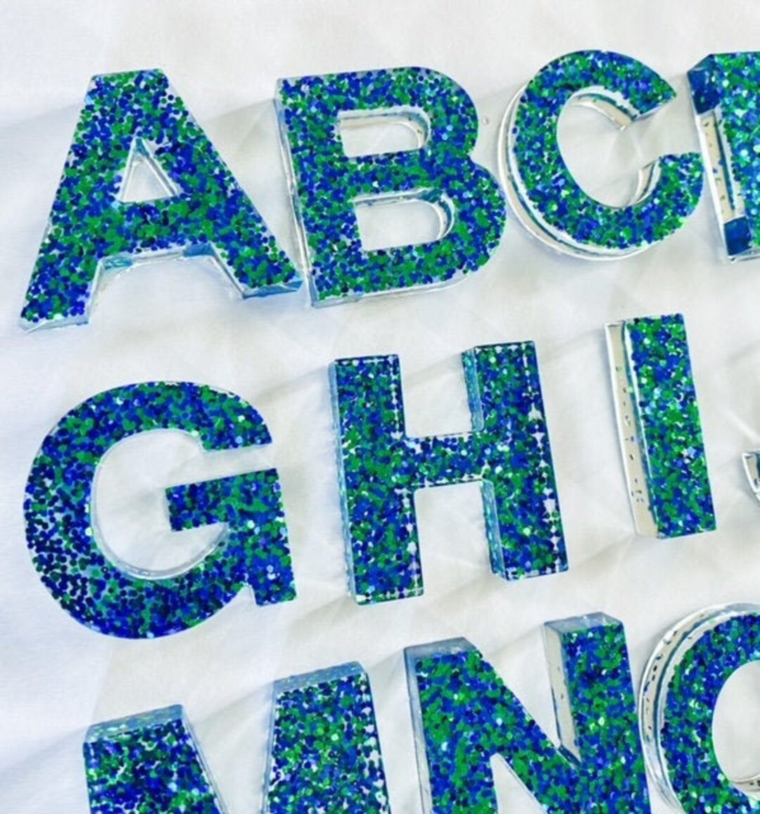 1" Blue Green Glitter Alphabet - Uppercase - Etsy