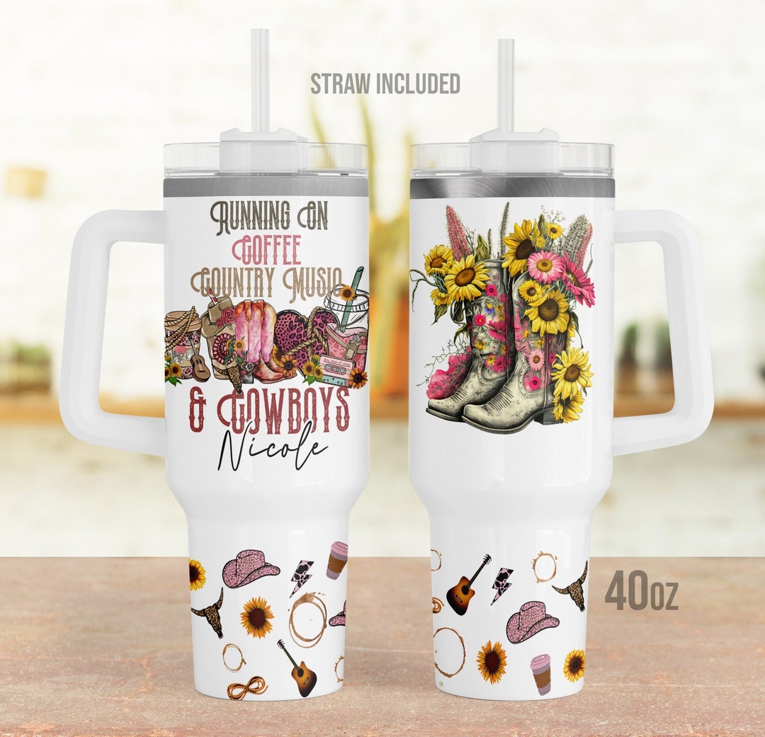 40oz Tumbler Personalized, Custom Western Tumbler With Handle, Running ...
