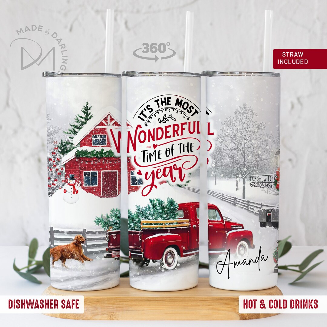 Personalized Christmas Tumbler: Winter Red Truck Design - Etsy
