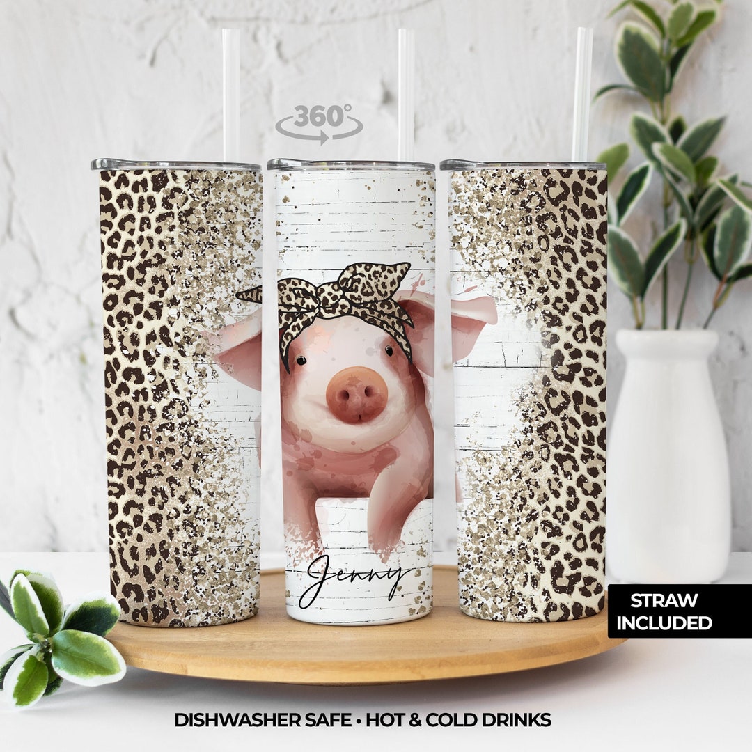 Personalized Pig Leopard Print Tumbler: Custom Name Stainless Steel ...