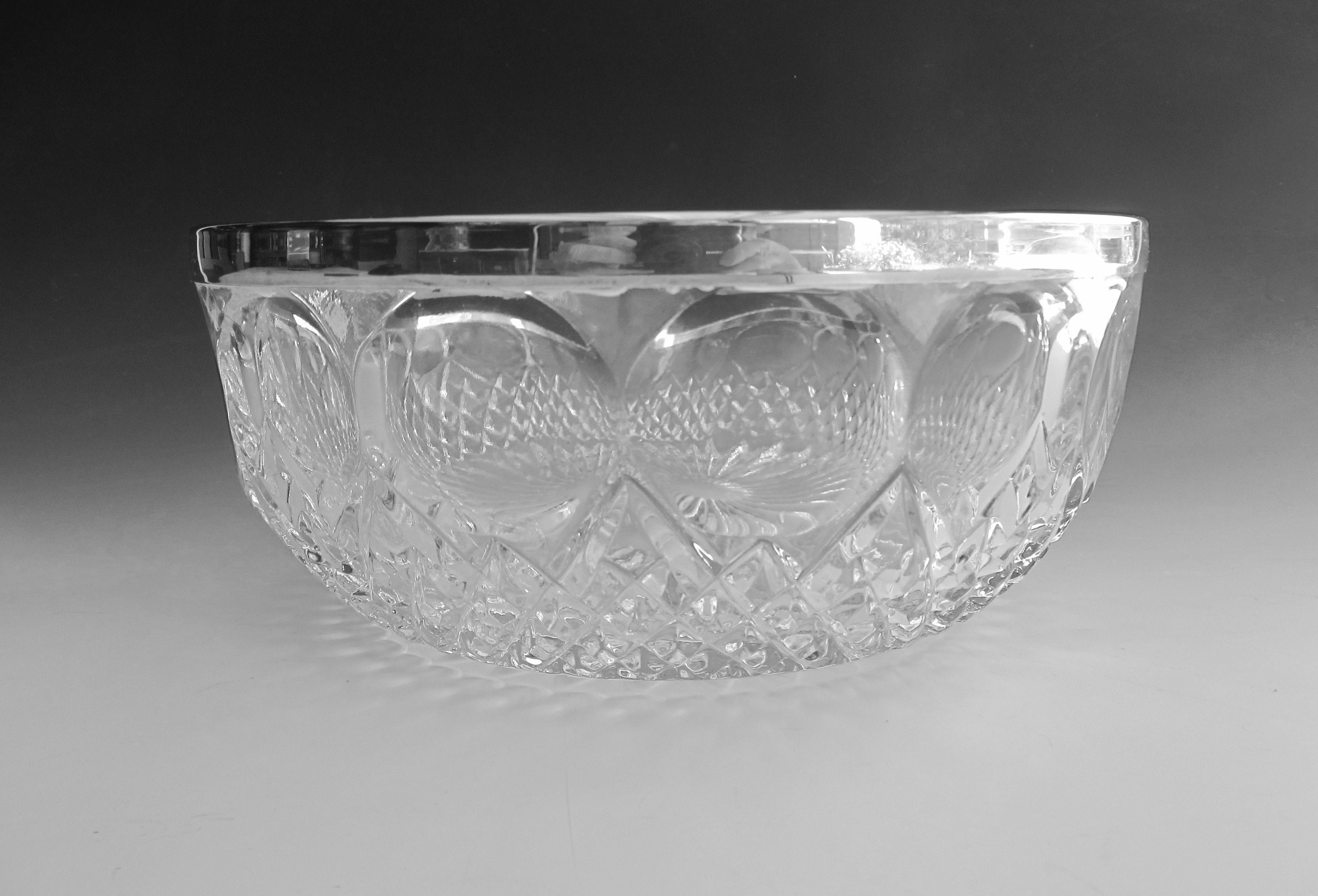 Large Vintage Cut Glass Bowl With Silverplated Rim - Etsy
