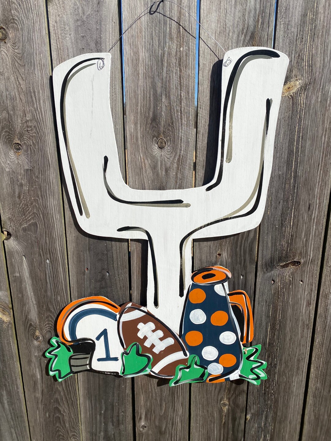 Football Goalpost Door Hanger, Football Fan Door Hanger, Hand Painted ...