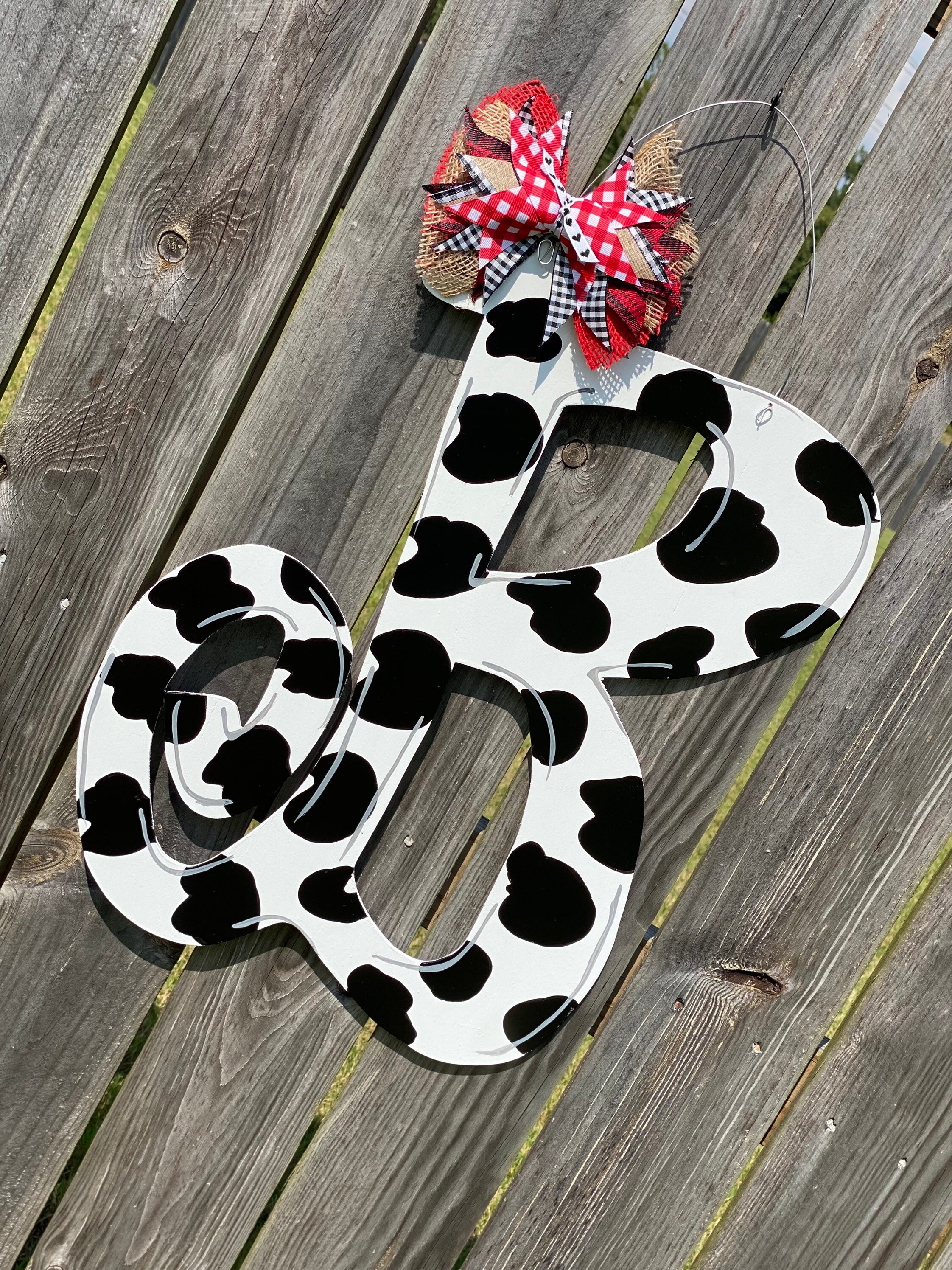 Cow Print Letter Door Hanger, Farmhouse Door Hanger, Cow Door Hanger ...