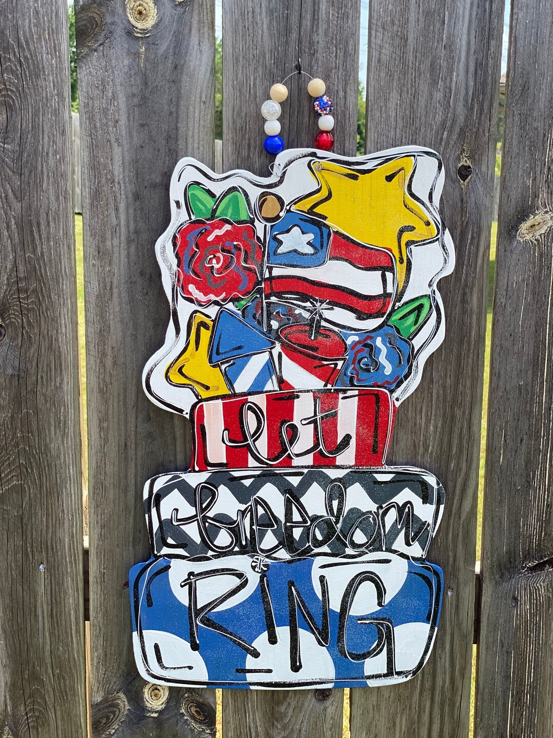 Patriotic Freedom Stack Door Hanger, July 4th Door Hanger, Let Freedom ...