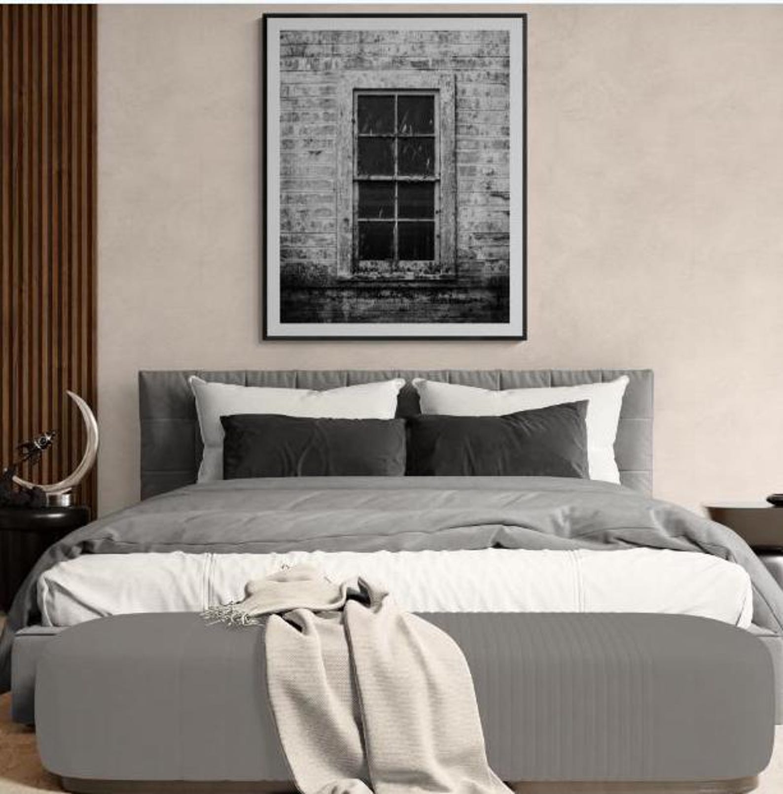 Buena Vista Black and White Brick Window Photo Print, Gray Black and ...