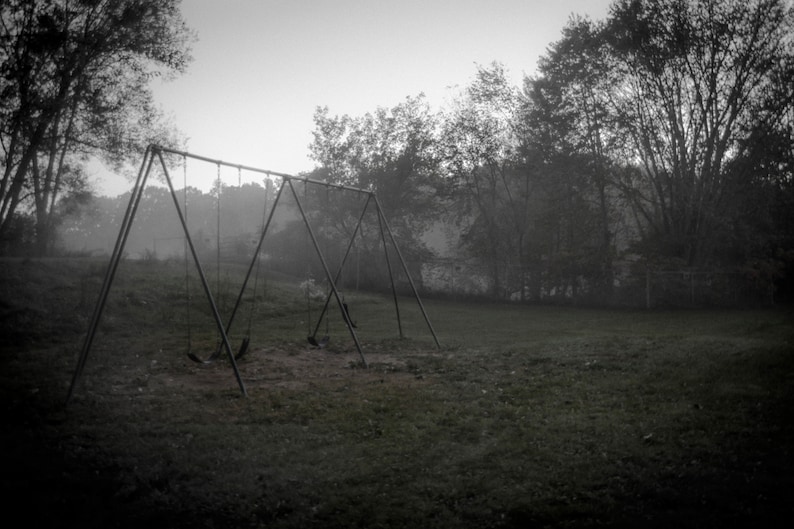 Abandoned Metal Swing Photo Print, Eerie Photo of Metal Swing in Fog, Old Metal Swing Photo ...
