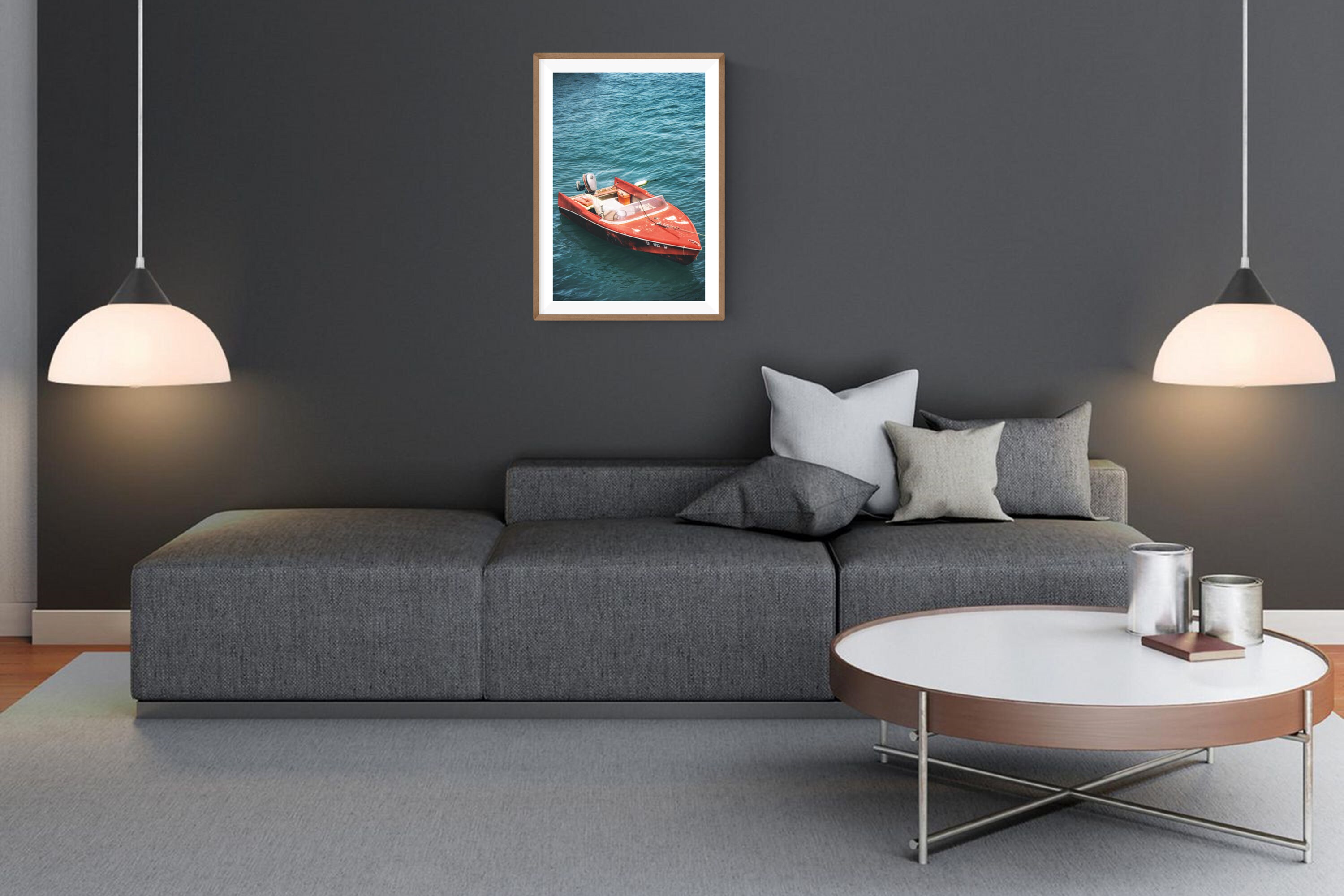 Red Boat on Water, Red Fishing Boat on Ocean, Vintage Red Boat, Red ...