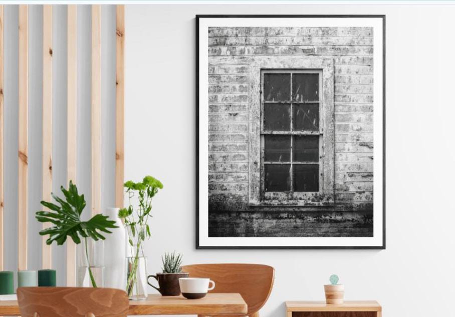 Buena Vista Black and White Brick Window Photo Print, Gray Black and ...