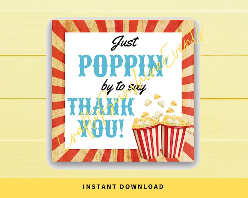 INSTANT DOWNLOAD Just Poppin' by to Say Thank You Square Gift Tags 2 ...