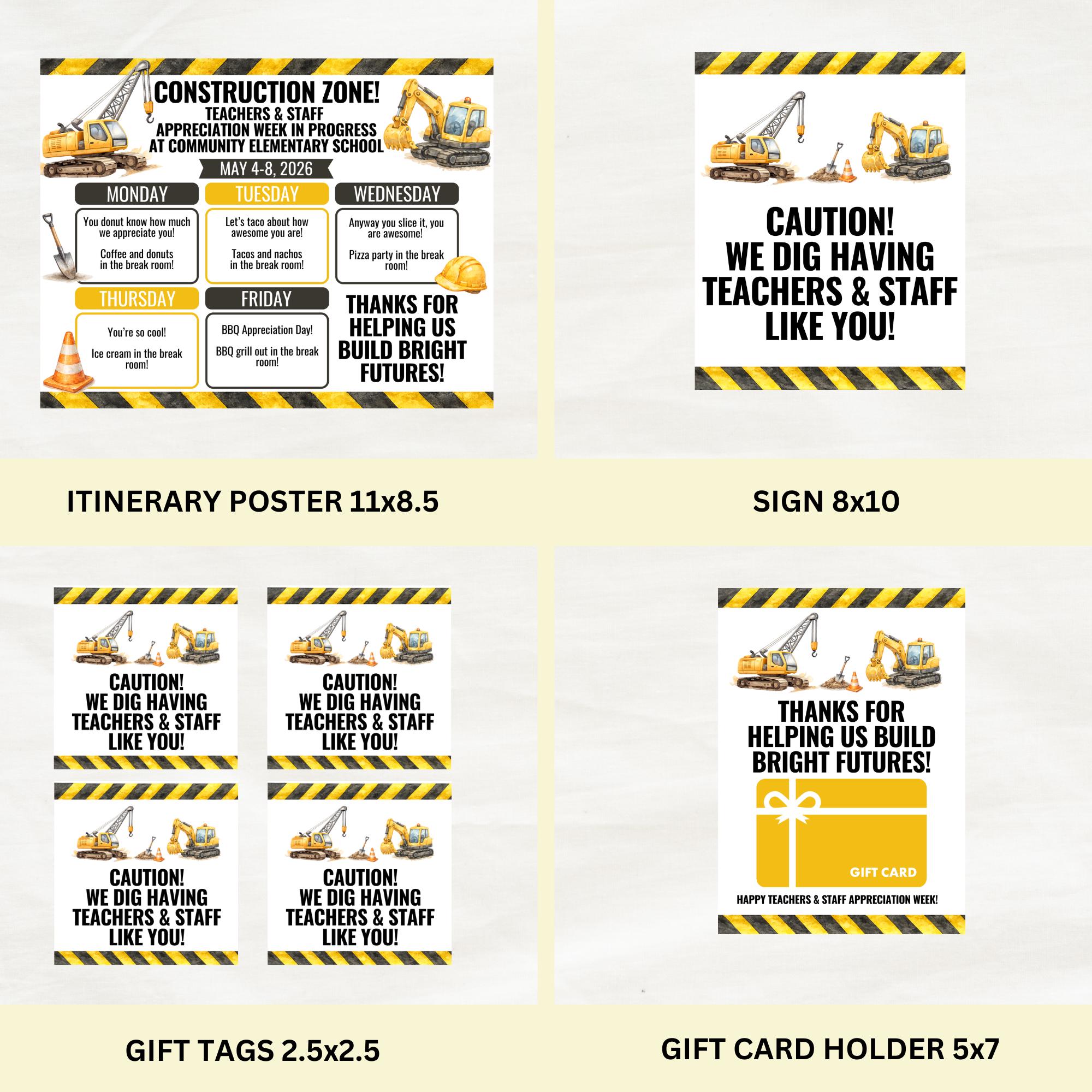 DIGITAL DOWNLOAD ONLY Construction Themed Teachers & Staff Appreciation ...